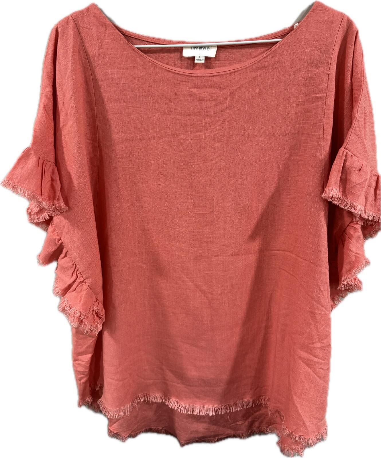 Umgee Women’s Casual Top Size Large Coral Frayed Ruffled Hi-Lo Short ...