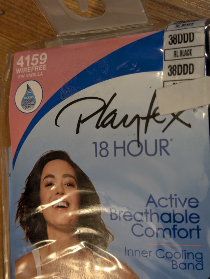 Playtex 18 Hour Active Breathable Comfort Wirefree Bra 38DDD 4159 Black ...
