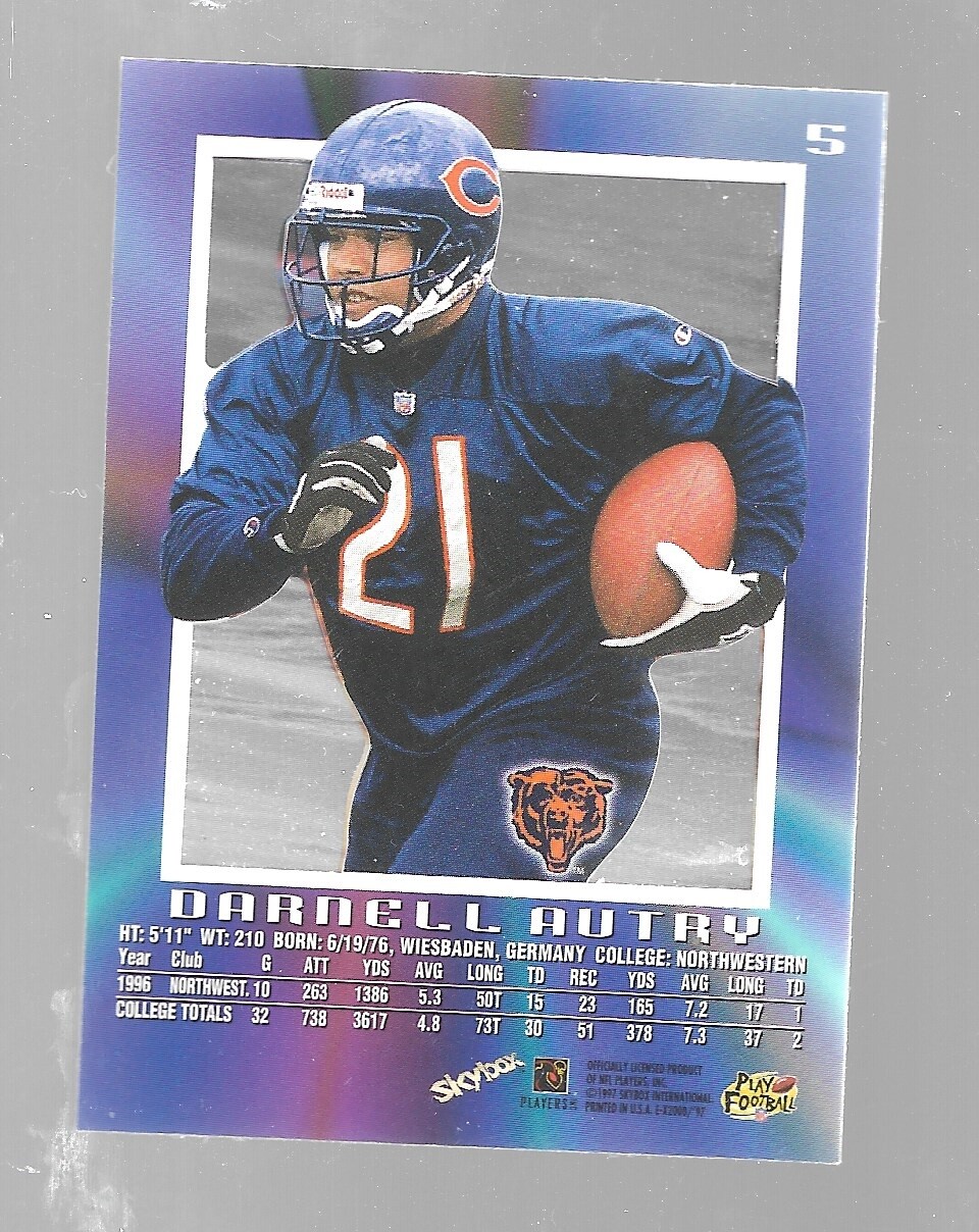 1997 Skybox EX 2000 Darnell Autry 5 Rookie Chicago Bears Football Card ...