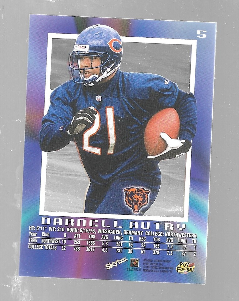 1997 Skybox EX 2000 Darnell Autry 5 Rookie Chicago Bears Football Card ...