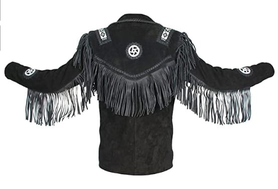 Men's Western Wear Cowhide Leather Fringe Jacket Bones Beads Braid( ALL ...
