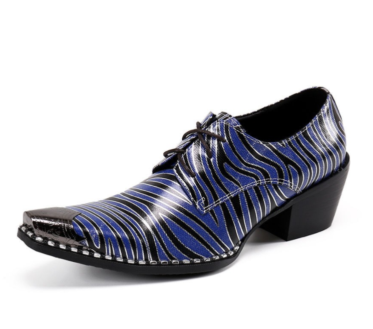Men Chic Pointy Toe Zebra-stripe Lace Up Leather Shoes Party Dance High ...