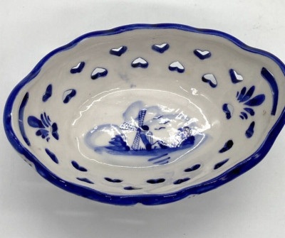 Vintage Delft Holland Reticulated Hearts Small Stoneware Bowl, Windmill ...