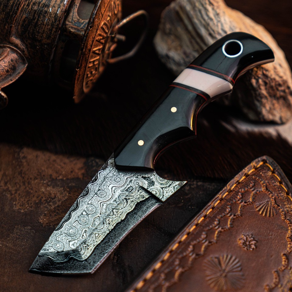 Hunt it Survival Knife 5.9" Full Tang Bushcraft Damascus / Carbon Steel + Sheath | eBay