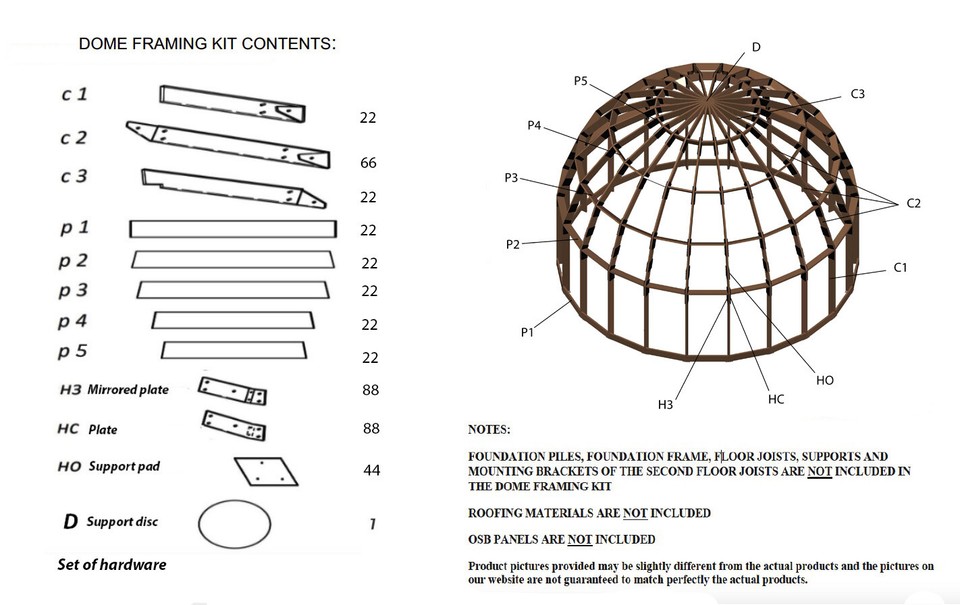 MOON HOUSE 26’ DIAM DOME FRAMING KIT PREFAB WOOD PRE-CUT DIY HOME FRAME ...