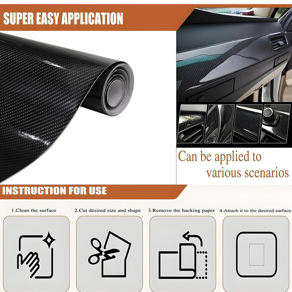 Textured Embossed Vinyl Film High Gloss Black 5D Carbon Fiber Vinyl ...