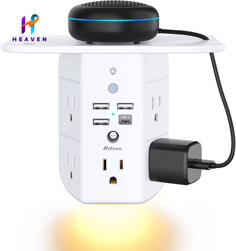 Wall Mountable USB Surge Protector Outlet with Socket Extender and ...