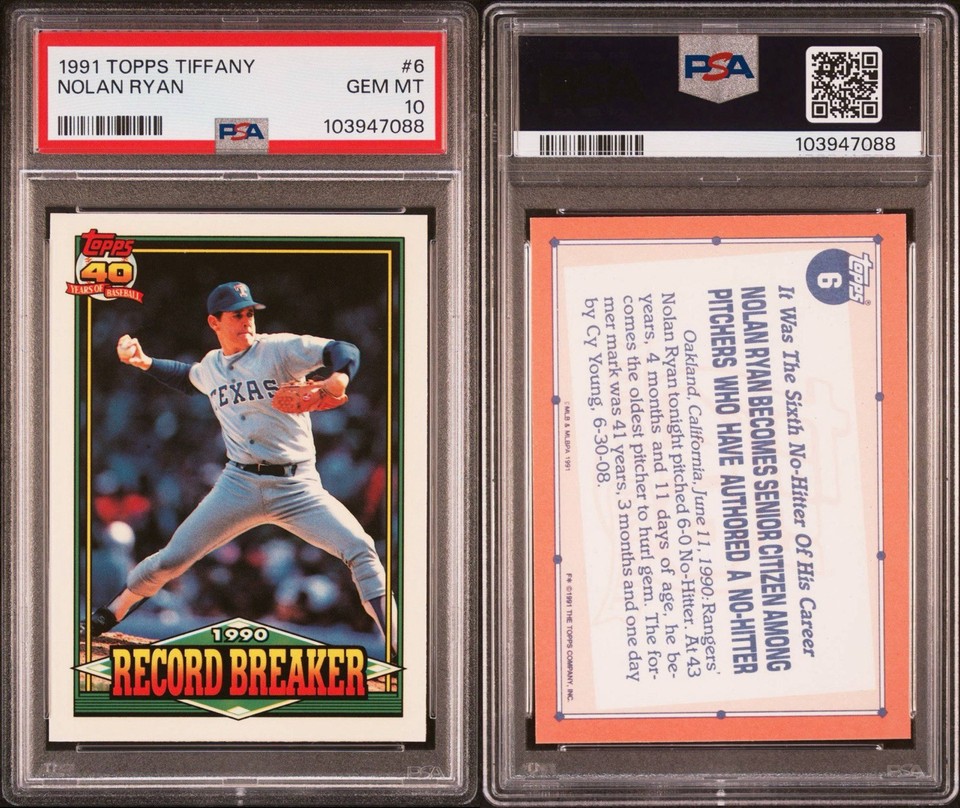 1991 TOPPS TIFFANY #6 NOLAN RYAN PSA 10 GEM MINT HOF VERY LOW POP ...