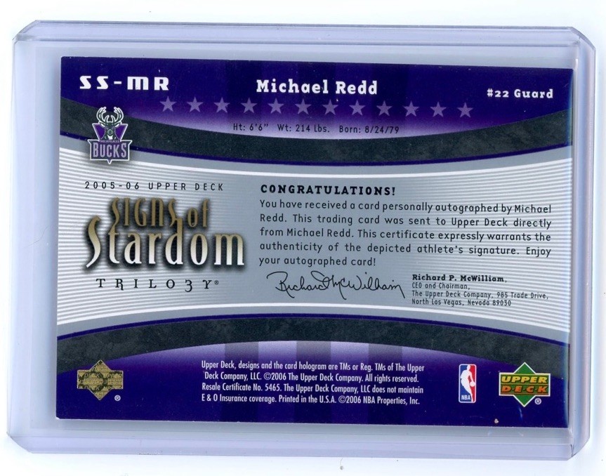 2005-06 Upper Deck Trilogy Signs of Stardom Michael Redd On Card Auto ...