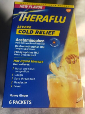 1x Theraflu Day Cough Cold Relief Powder Sore Viral Flu Honey Ginger ...