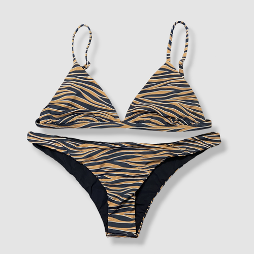 $245 Anemos Women's Brown Tiger Stripe Two Piece Bikini Set Swimwear ...