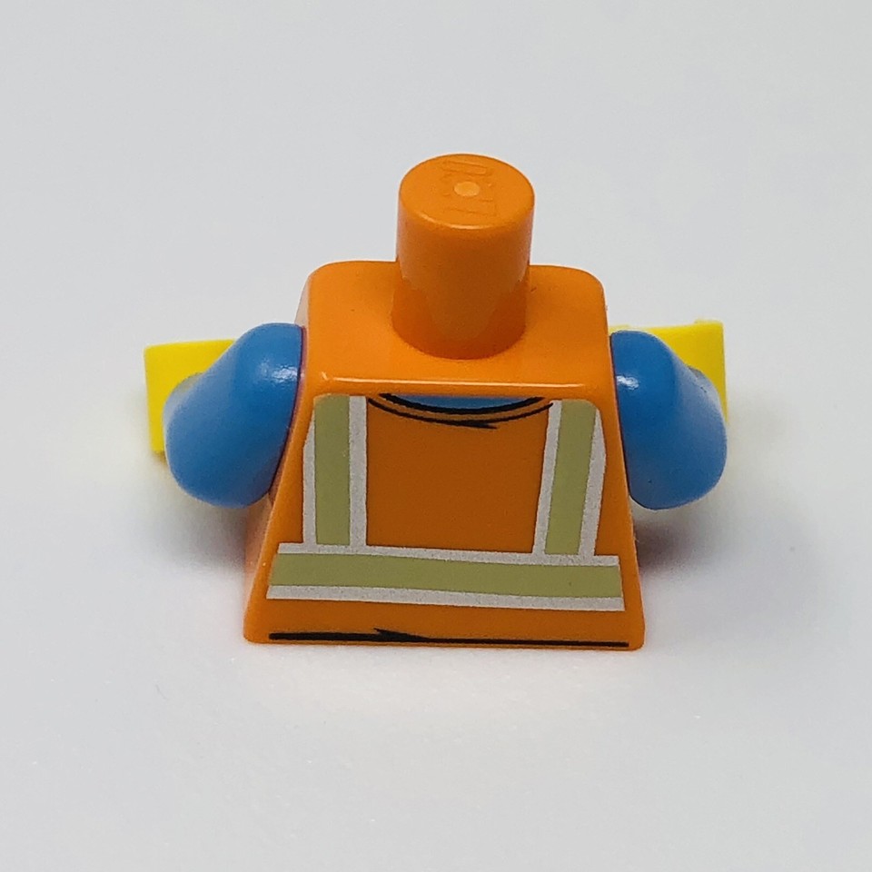 LEGO Minifigure Torso Orange Safety Vest Reflective Stripes Badge Red ...