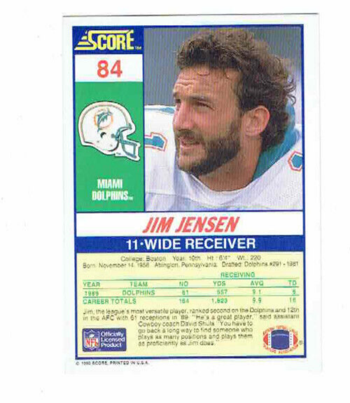 Jim Jensen Miami Dolphins #11 WR #84 Score 1990 Football Card | eBay