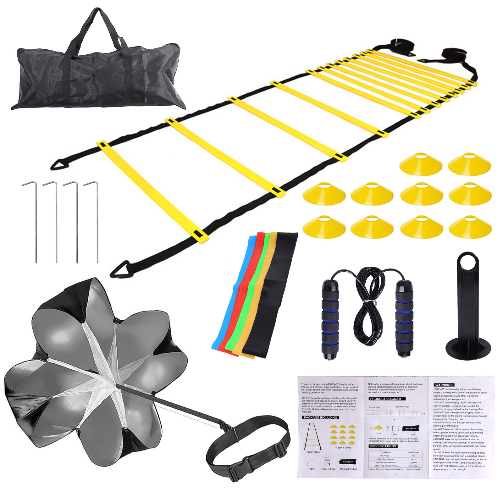 24pcs Agility Ladder and Cones Speed Training Equipment Set For ...