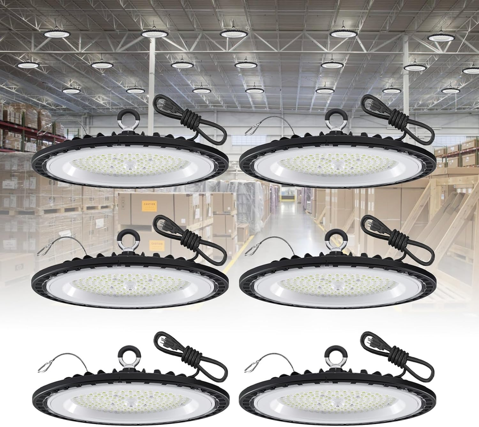 6 Pack UFO LED High Bay Light 200W, 21000 LM, 5000K with 5Ft Power Cord ...