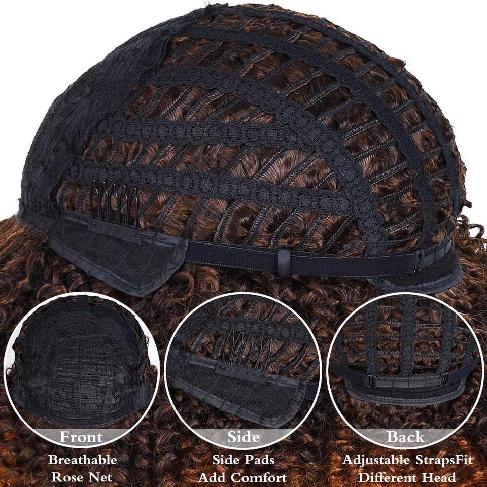 Ombre Burgundy Synthetic Curly Wigs Shoulder Length Glueless Afro Wig ...