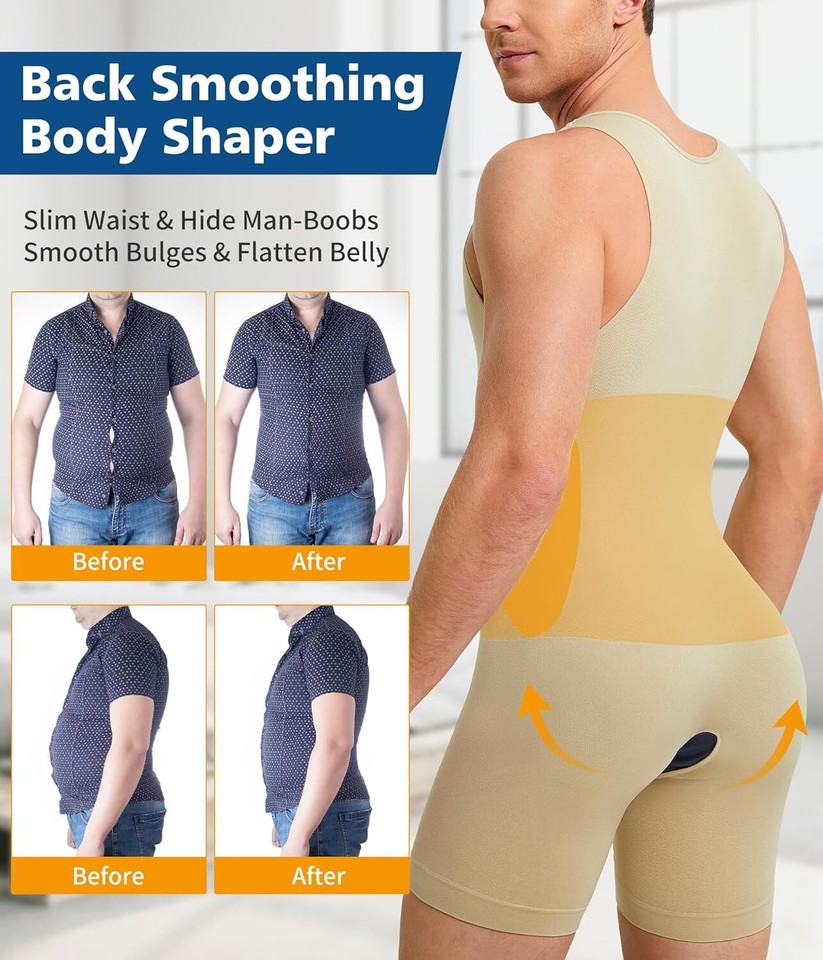 CATTIBOR Men's Shapewear Bodysuit Full Body Shaper Compression Slimming ...