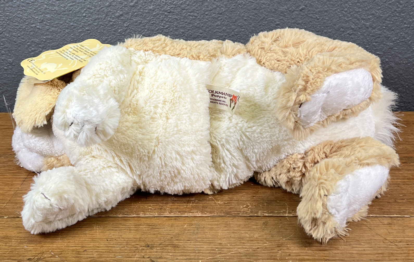 Folkmanis Floppy Bunny Rabbit Hand Puppet Plush 14" Tan White Full Body ...