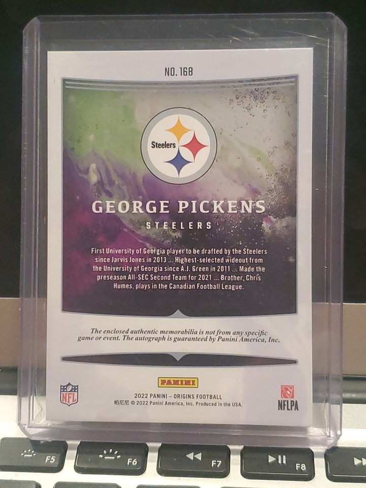 GEORGE PICKENS 35/75 AUTOGRAPH ROOKIE 2022 PANINI ORIGINS 2 COLOR PATCH ...