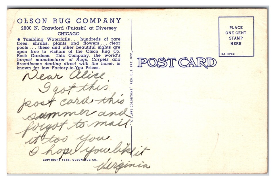 Vintage 1930s- Olson Rug Company- Chicago, Illinois Postcard (UnPosted ...