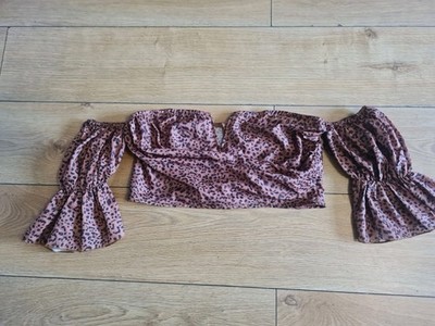 pretty little thing animal print off the shoulder boned crop top size ...