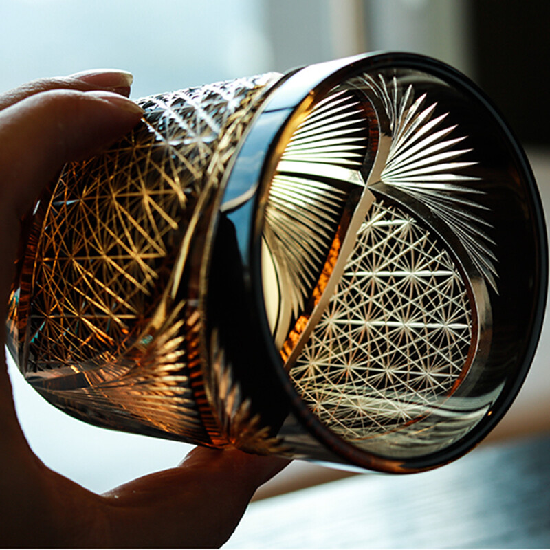 Hand blown hand cut whiskey glasses color overlay glass gifts amber ...