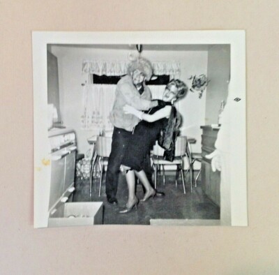 Vtg 1960's B&W Photo Halloween Kitchen Monster Man Strangler Fancy Lady ...