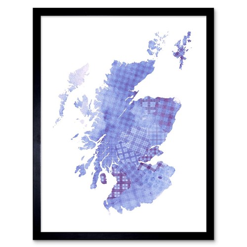 Scotland Tartan Map Blue Art Print Framed Poster Wall Decor 12X16 Inch ...
