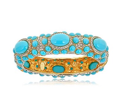 Kenneth Jay Lane TURQUOISE PAVE CABOCHON BANGLE CLAMPER BRACELET | eBay