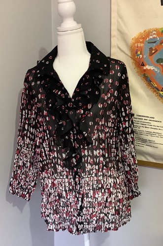 LIZ JORDAN Size 12 Top Blouse Shirt Collar Buttons And Frill Feature 3/ ...