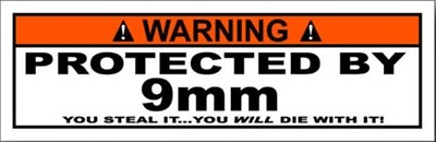 WARNING PROTECTED BY 9mm STICKER LAPTOP STICKER WINDOW STICKER BUMPER ...