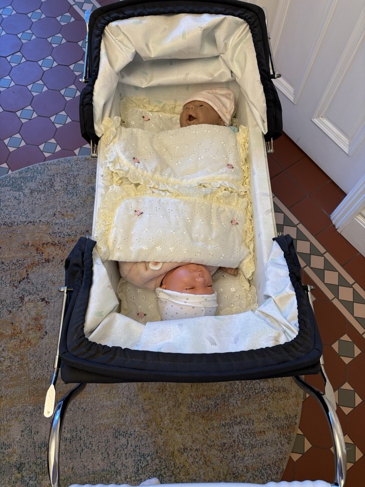 Vintage silver Cross Double Dolls Pram. In Good Working Order. | eBay UK