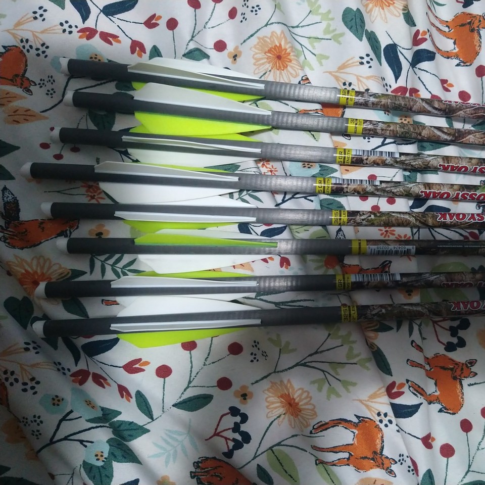 8 Crossbow Arrows Bolts 22” 325Gr Mossy Oak Half-Moon Nocks New No Tips ...