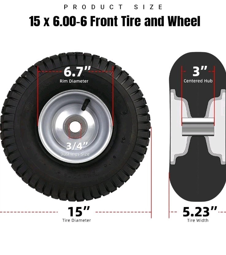 (2-Pack) 15x6.00-6 Grey Silver Tire & Wheel Rims Set For Zero Turn Lawn ...