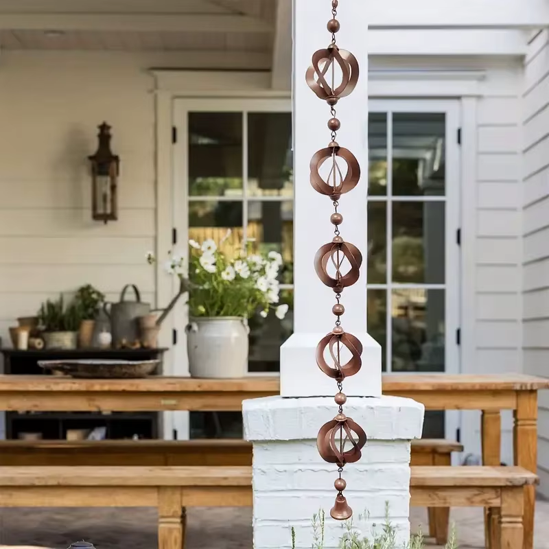 3.5FT Metal Rotating Rain Chain with Bell Rain Catcher For Gutter Roof ...
