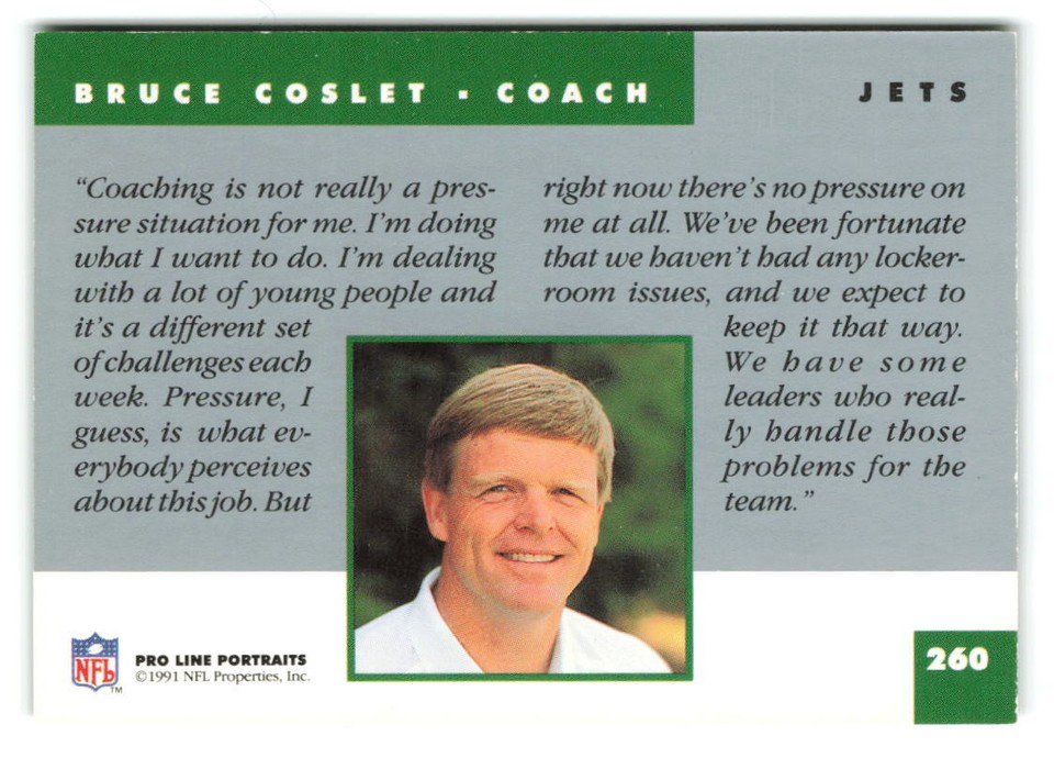 1991 Pro Line Portraits Bruce Coslet #260 New York Jets FOOTBALL Card ...