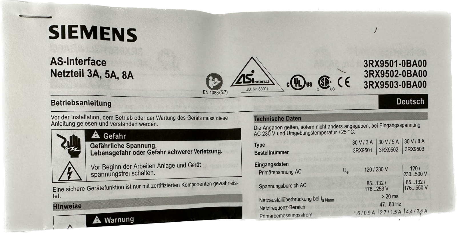 Power as-Interface as-I SIEMENS 3RX9 503-0BA00 | eBay