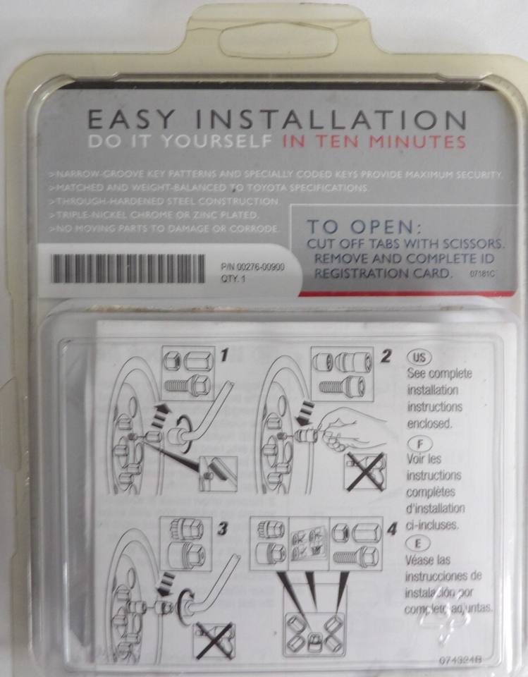 OEM GENUINE TOYOTA WHEEL LOCKS SET NIP BRAND NEW SEALED 074324B | eBay