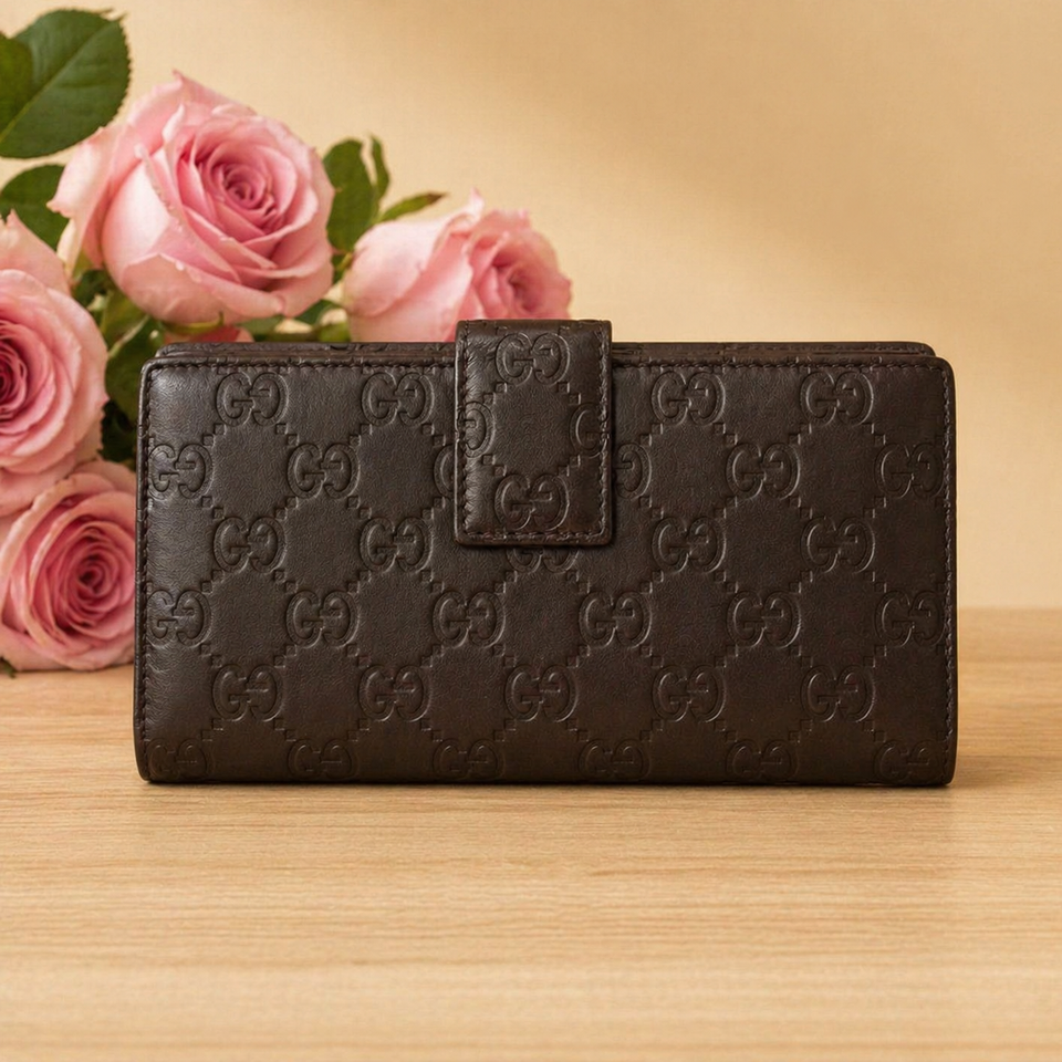 GUCCI Guccissima GG Logo Leather Zip Around Long Wallet Dark Brown Cow ...