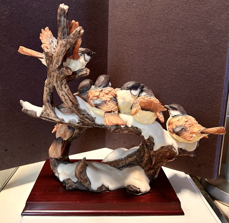 Montefiori Collection Italy Sparrows Birds On Snowy Branch Art Figurine ...