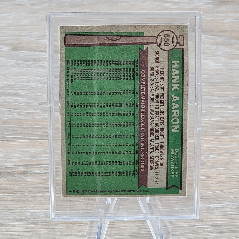 Hank Aaron Autographed 1978 Topps Baseball Card Brewers Des Hitter ...