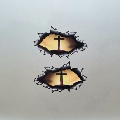 2x Christian Crucifix Ripped Carbon Fibre Oval Vinyl Sticker For Car ...