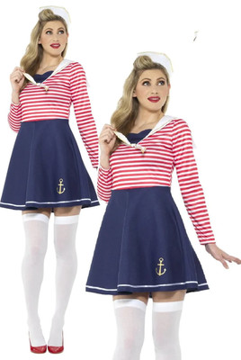 Sailor Lady Costume Adults Nautical Sailors Fancy Dress Outfit Ladies ...
