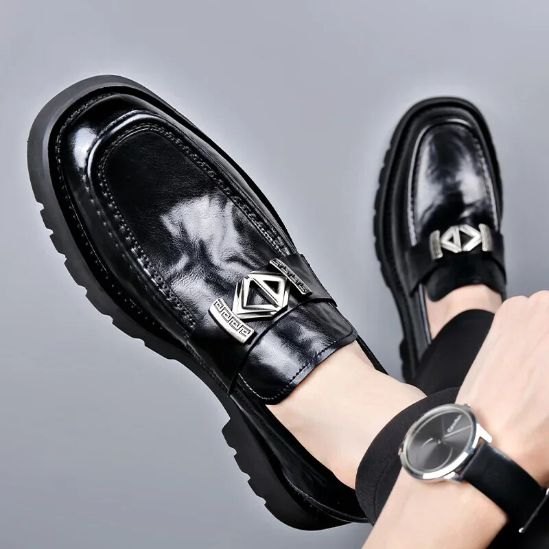 Thick Sole Leather Male Loafers Comfort Soft Dress Shoes Slip-on ...