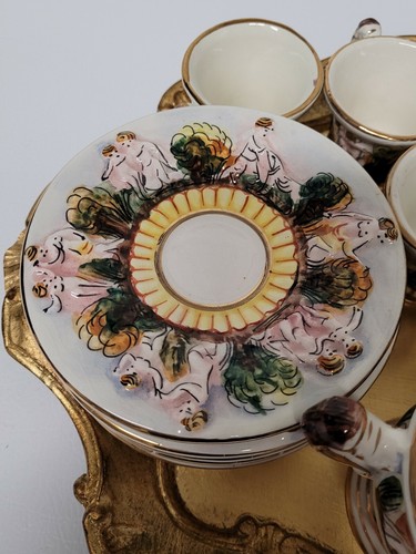 (Rare)Antique R.Capodimonte Italy Gold/Tan Relief Cherubs/camel Tea Set ...