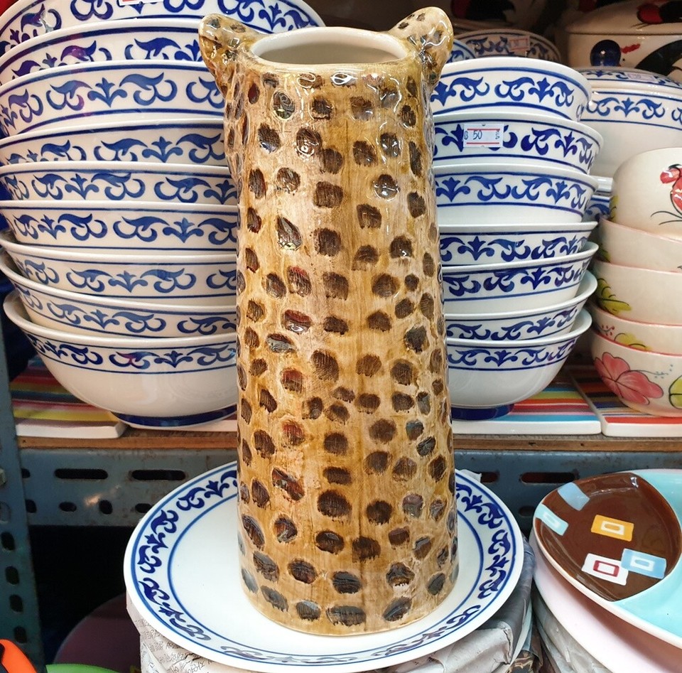 Tall Vase Pot Ceramic Leopard Head Figurine Flower Succulent Plant Home ...