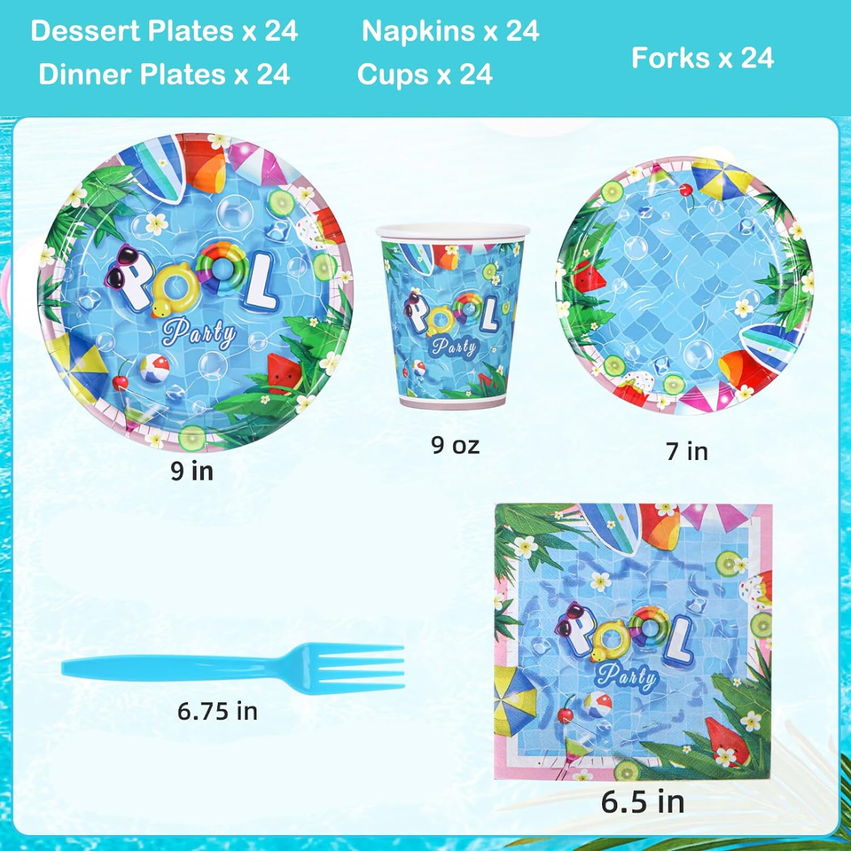 Pool Party Supplies, Pool Plates and Napkins Set, Disposable Pool Party ...