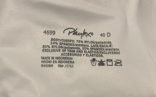 Playtex 4699 18 Hour Bounce Control Convertible Wireless Bra White 40D ...