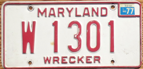 1977 Maryland License Plate Number Tag – Wrecker | eBay