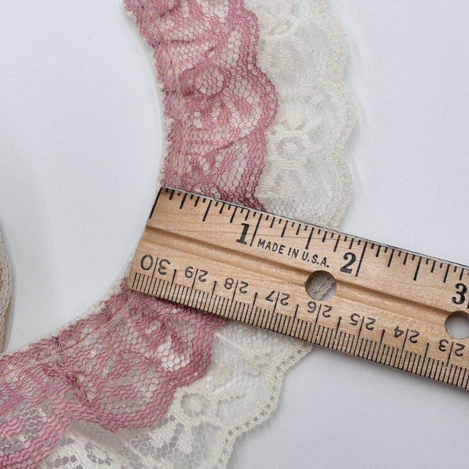 WYLA Laces 2 Yds Polyester Pink & Off White Double Lace Trim Ruffled 1. ...